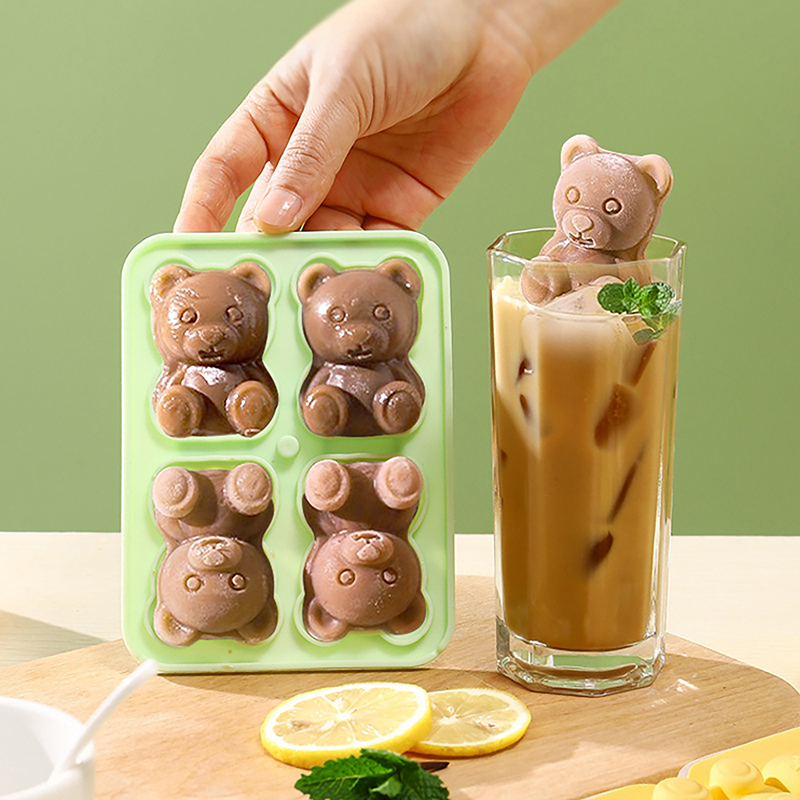 4 Grid 3D Little Teddy Bear Shape Ice Cube Silicone Mold Silian Little ...