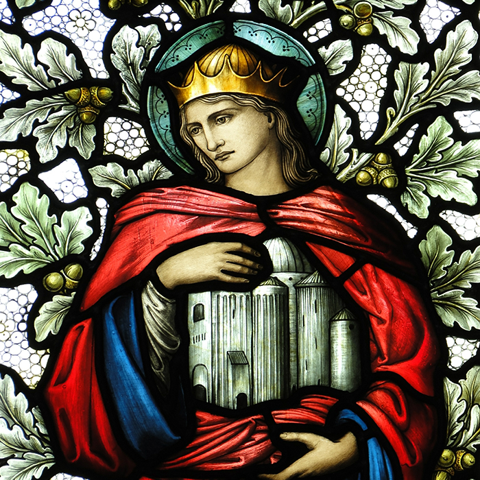 Medieval architectural windows painted with colored glass, religious ...