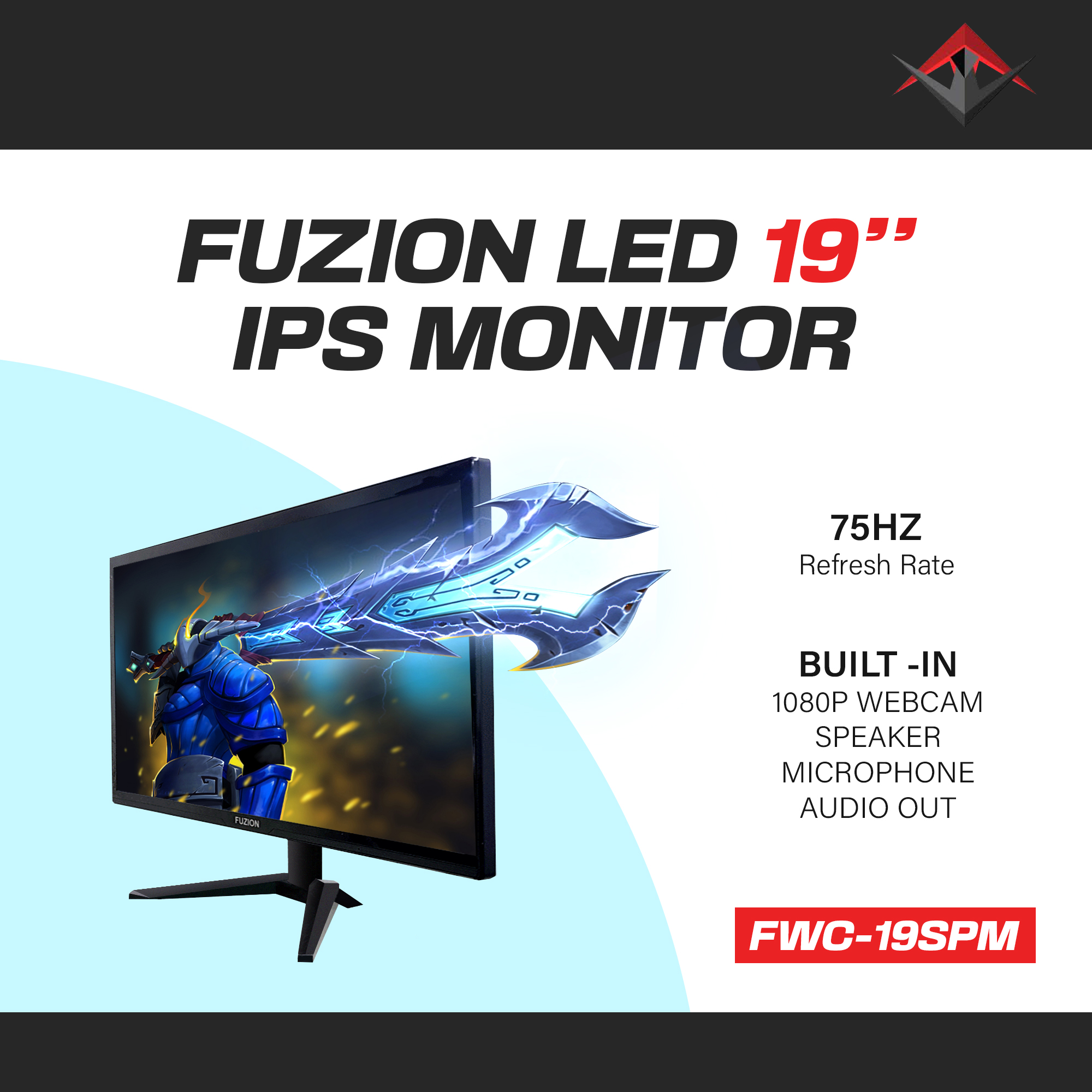 FUZION | FWC-19SPM | 19" IPS 75Hz LED Monitor with Built-in 1080P ...