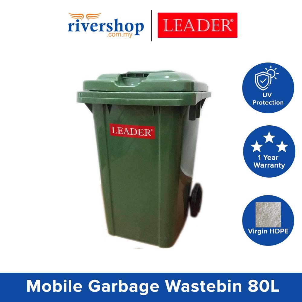 Leader 80Litres Mobile Garbage Bin with 2 wheel/ Compost Wastebin ...