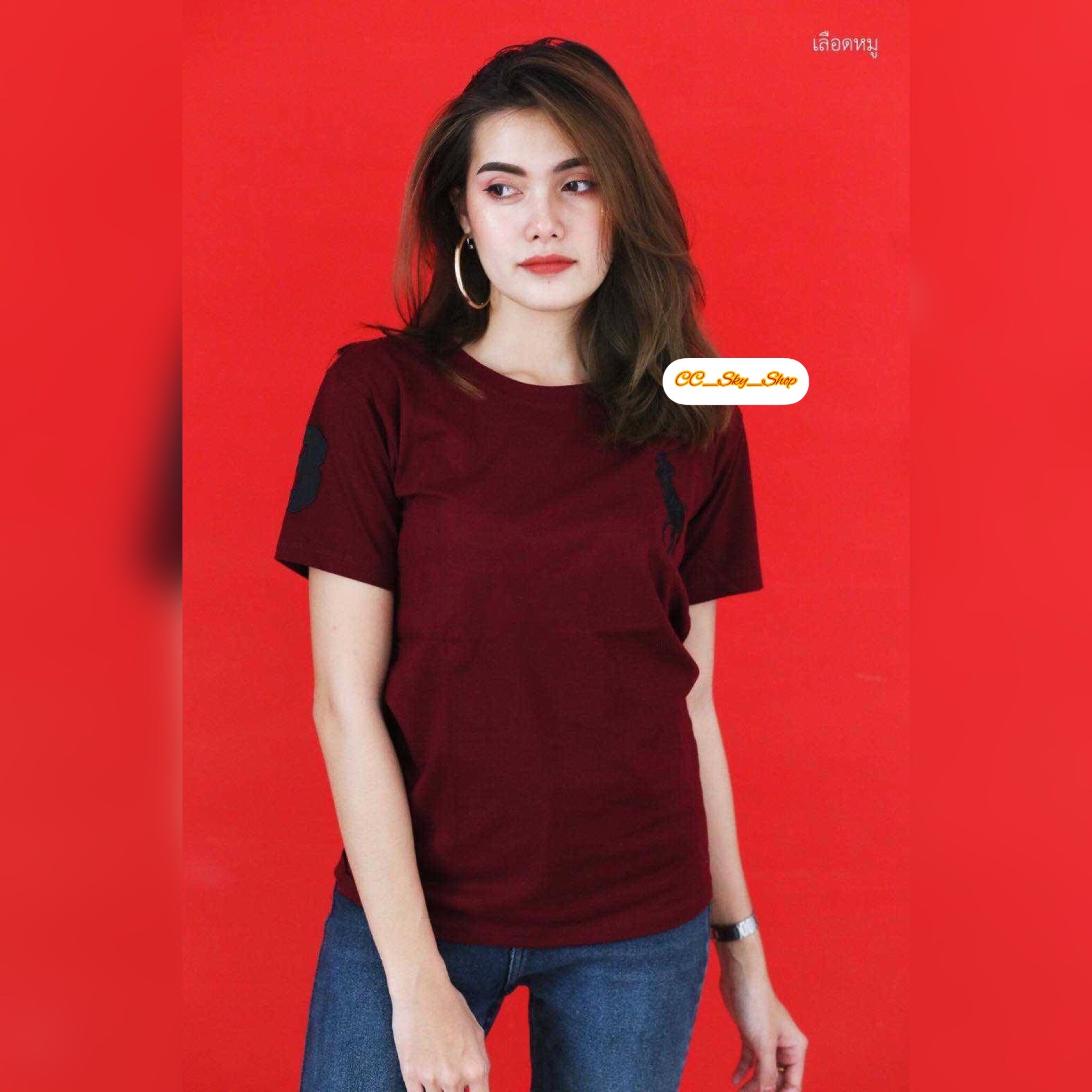 เสื้อยืดแขนสั้น POLO (รูปม้า) งานปักม้า-งานป้าย Cotton100% NO.R01 (SMLXL) - CC_Sky_Shops - ThaiPick