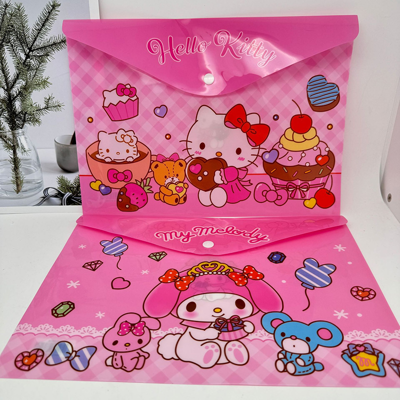 10PCS Sanrio Hello Kitty Kuromi Cartoon A4 Document Bag Thickened Snap ...