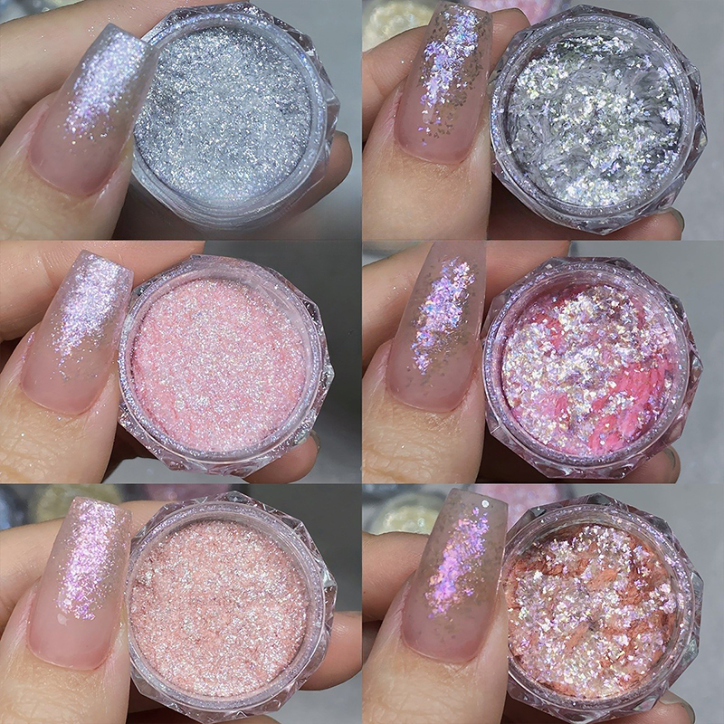 2Pcs Nails Glitter Dust Super Flash Coarse Thick Glitter Set Rubbing Mirror Pigment Nail Art ...
