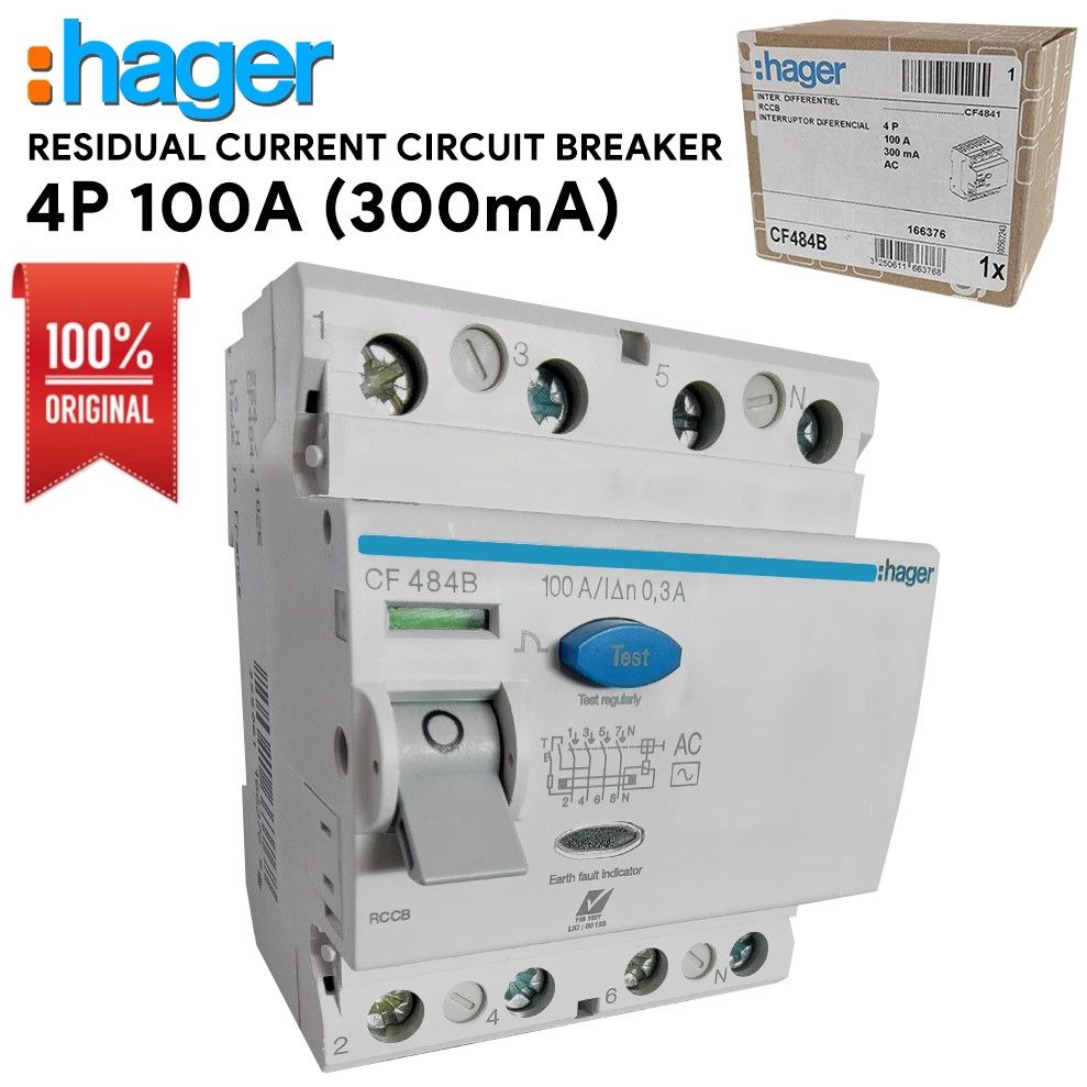 100% ORIGINAL + READY STOCK!! HAGER 100A 4 Pole 100mA 300mA RCCB ELCB ...