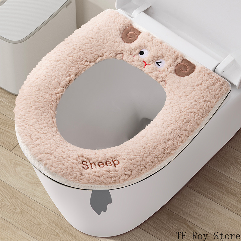 【HeritageVault】Cartoon Sheep Zipper Toilet Mat Lamb's Wool Toilet Seat ...