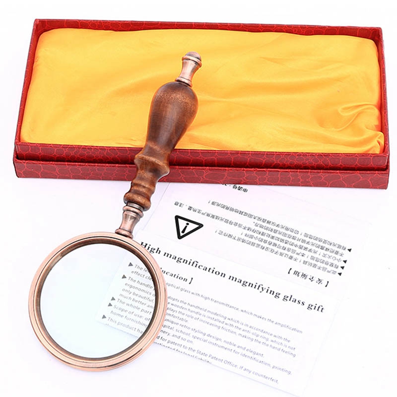 10X Magnifying Glass Retro Handheld Magnifier Wooden Handle Optical ...