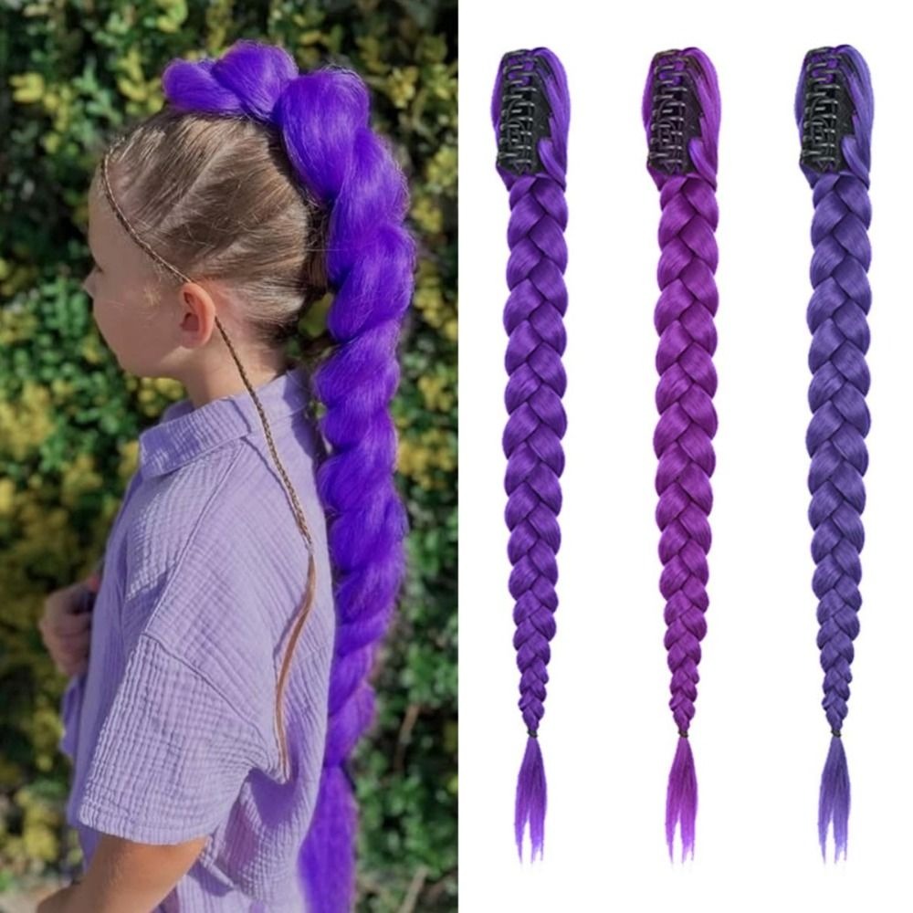 Huntrix Hunters Synthetic Braided Purple Hair Ponytail 28inch Clip in ...