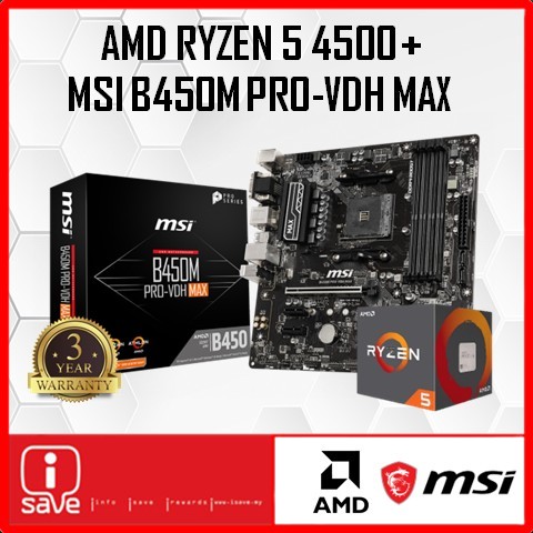 MSI B450M PRO-VDH MAX Motherboard + AMD ATHLON / RYZEN 3 / RYZEN 5 ...