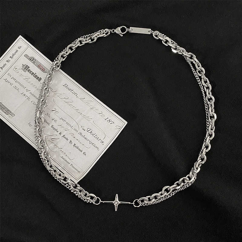 Necklace Men's Fashion Fold Cross Pendant Niche Design High-end Hip Hop Ins High Street ...