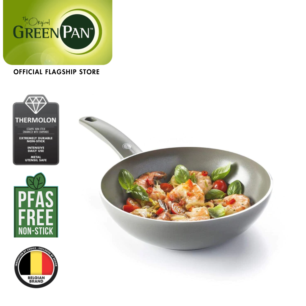 GreenPan Cambridge 20cm Deep Frying Pan w/o Lid, Quartz Grey [PFAS FREE ...