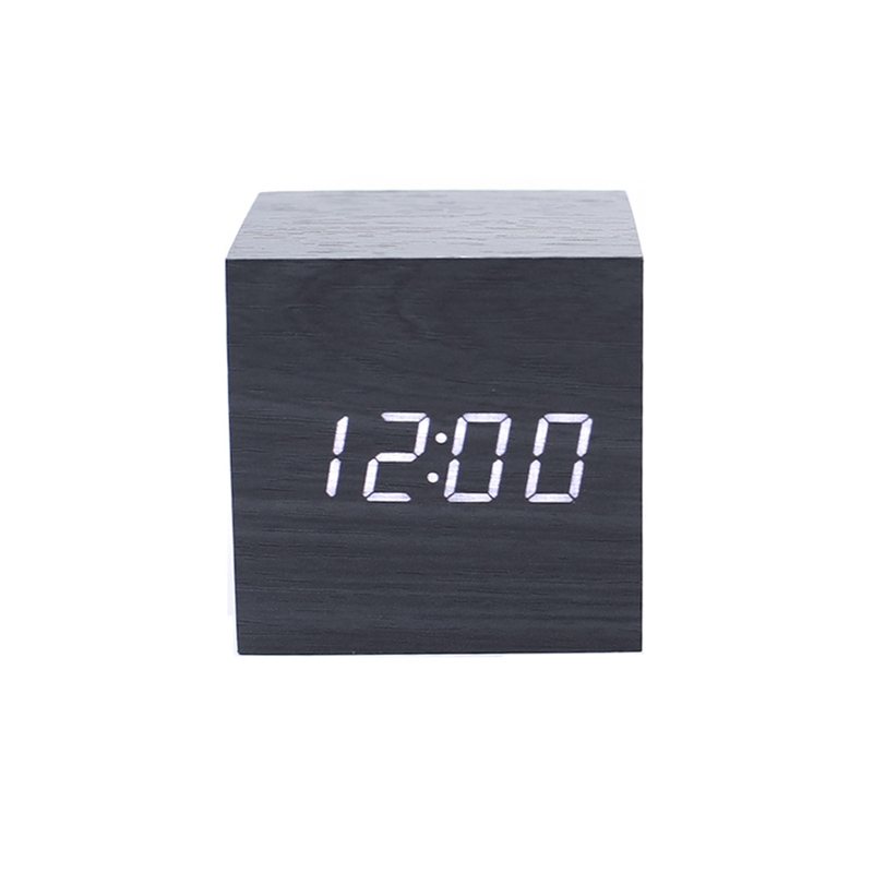 Digital Mini Size Wooden Cube Alarm Clock with LED Voice control Sensor ...