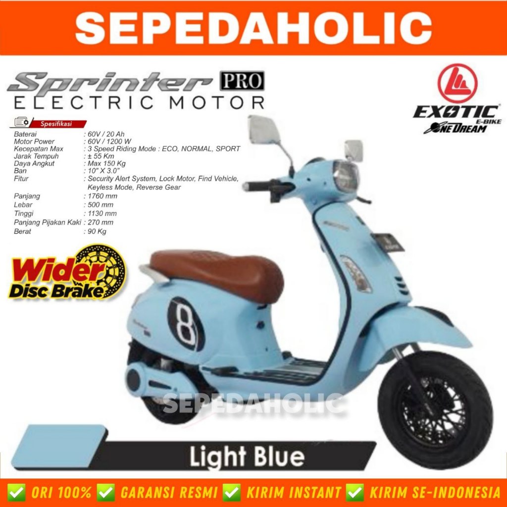 Sepeda Motor Listrik EXOTIC SPRINTER PRO BY PACIFIC 1200 Watt Electric ...
