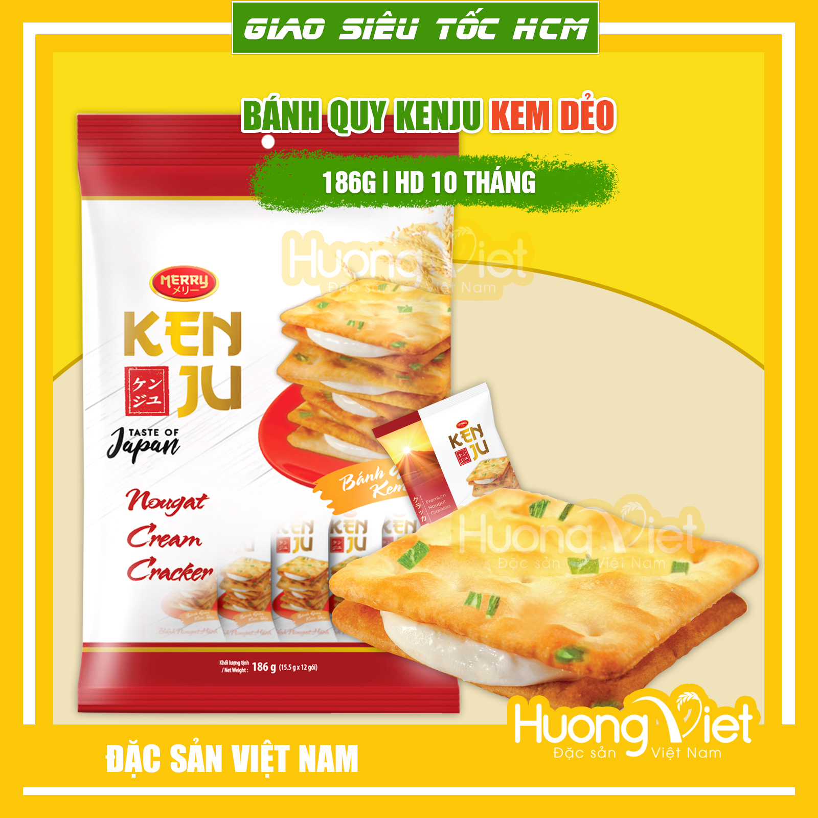 Bánh quy KENJU kem dẻo túi 186g bánh ăn sáng Richy Bánh nougat hành (12 ...