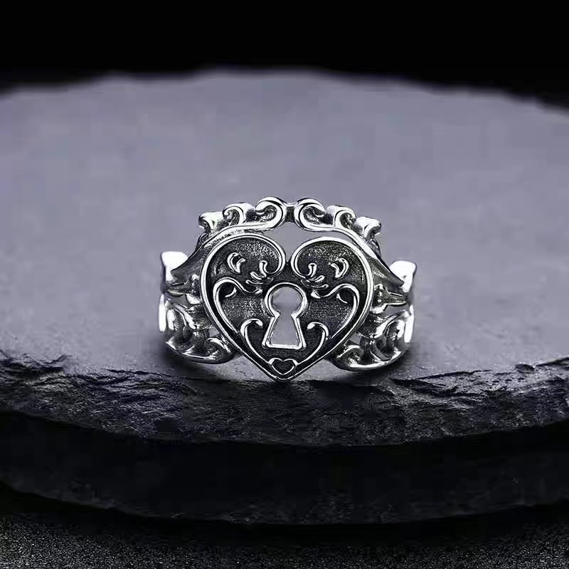 Guofeng Love Lock Ring Men's and Women's Loose Mouth Ring Thai Silver ...