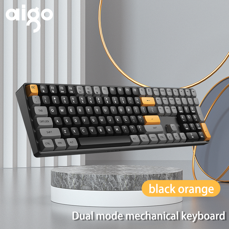 Aigo A108 Gaming Mechanical Keyboard Rechargeable 2.4G Wireless Wired Dual-Mode PBT Two-Color ...