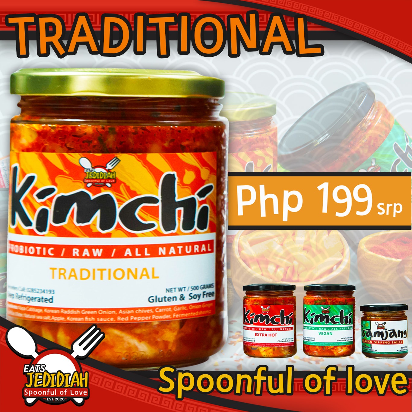 EATS JEDIDIAH AUTHENTIC KIMCHI Bottled Fresh Healthy Korean Homemade Authentic Kimchi 500g ...