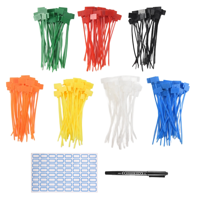 250 Pcs 7Colors Nylon Cable Marker Ties Self-Locking Cord Write on ...