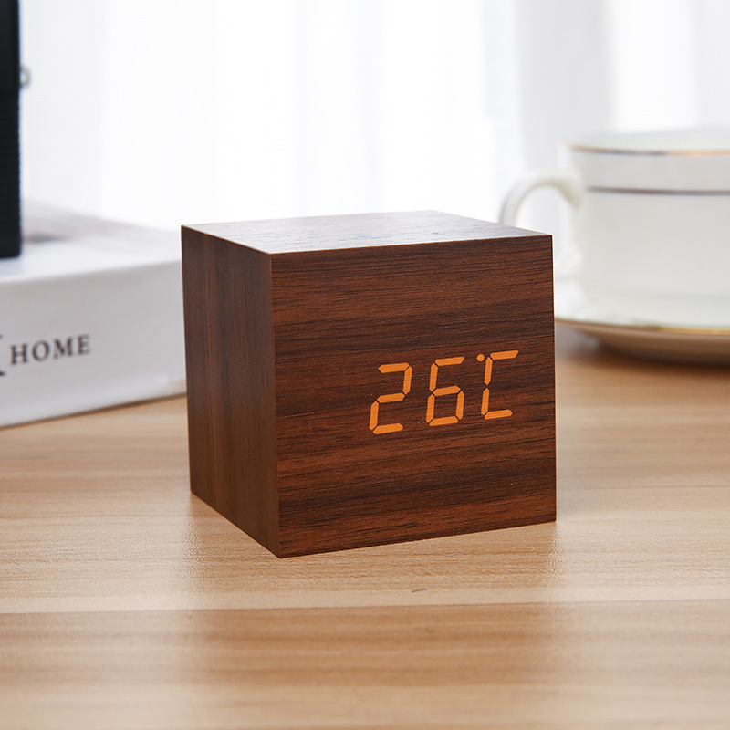 【TechEssence】Digital Alarm Clock Wooden Clock Usb/ Powered Mini Cube ...