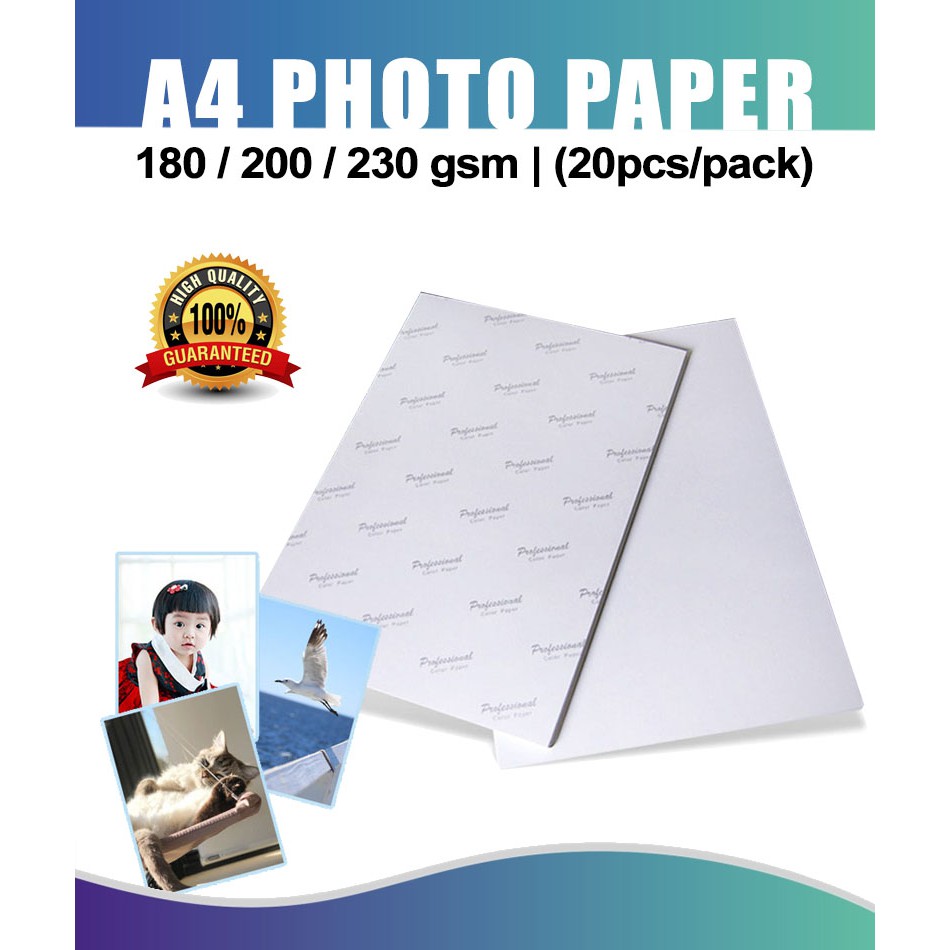 A4 Glossy Photo Paper 180 200 230 Gsm 20 Sheets Photographic Coated