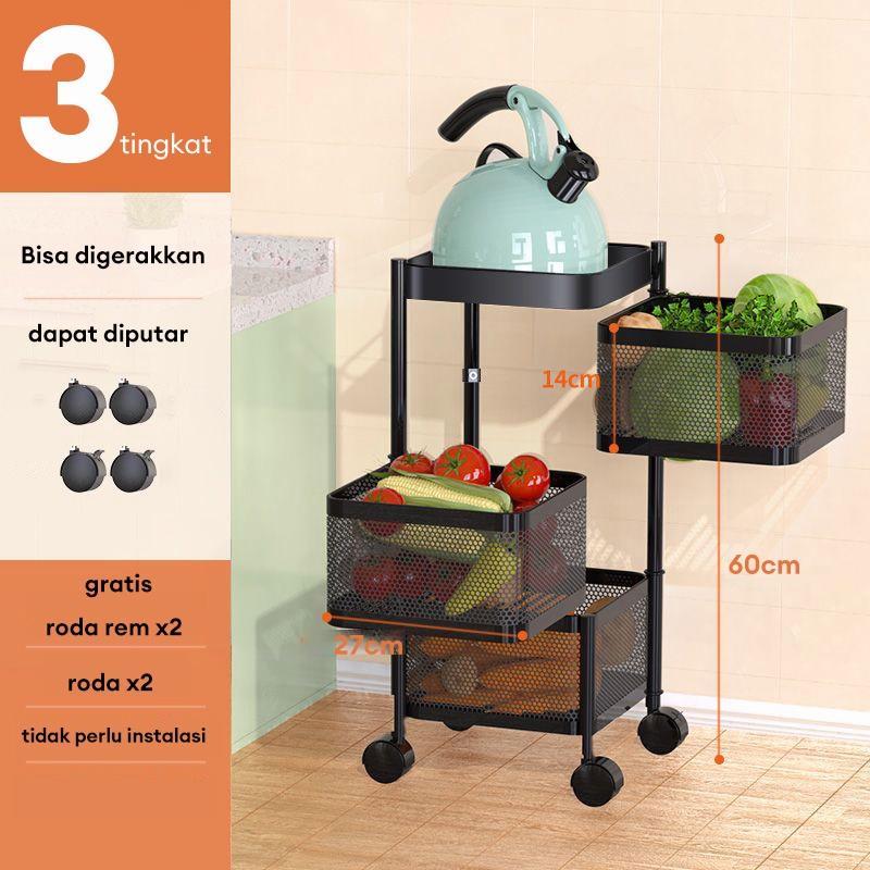 Rak Susun Carbon Steel Dapur Serbaguna Tingkat Model Persegi/Rak Troli ...