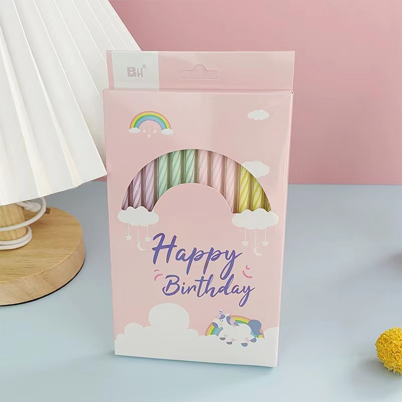 12Pcs/Box Happy Birthday Cake Thread Candles Colorful Thick Candles ...