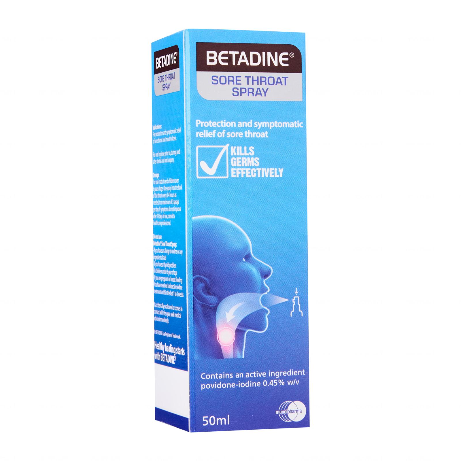Betadine Povidone-Iodine (PVP-I) Sore Throat Spray 0.45 Percent W/V 50 ...
