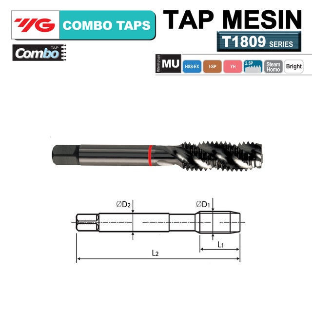 T1809 Tap Mesin M6 X 1.0 SP YG-1 Taps Machine M6X1.0 Spiral HSS Combo | Lazada Indonesia