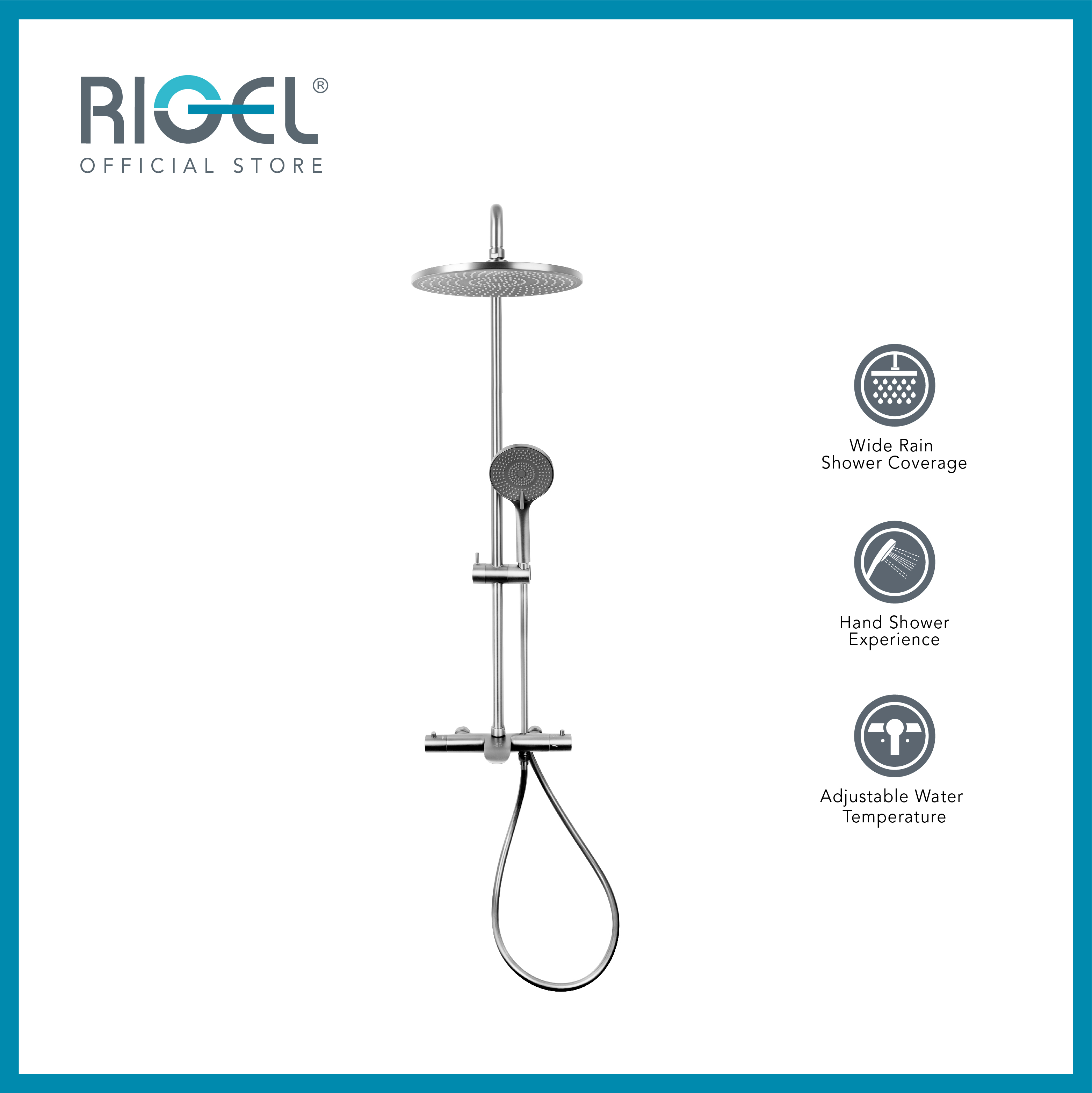 RIGEL Thermostatic Chrome Rain Shower Set W2-R-TSME14418T | Lazada ...