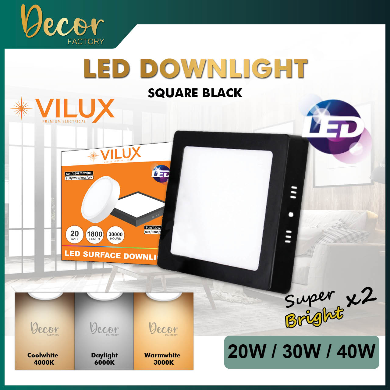 SUPER BRIGHT Surface Downlight Round / Square 20W 30W 40W LED Downlight ...