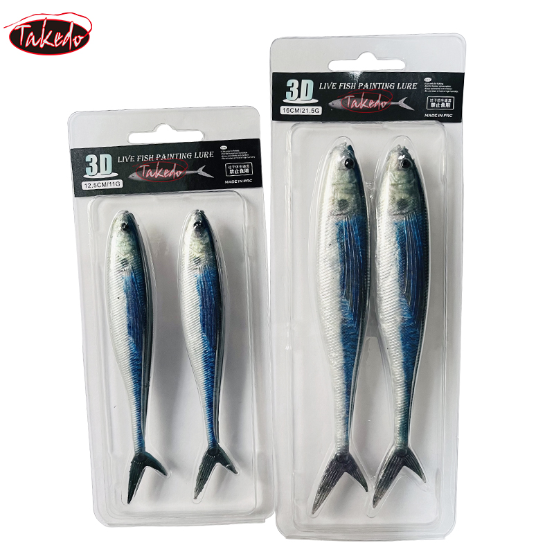 TAKEDO Live Fish Painting Lure 12.5CM 11G 16CM 21.5G Luminous Soft Fishing Scissor Tail Fish ...