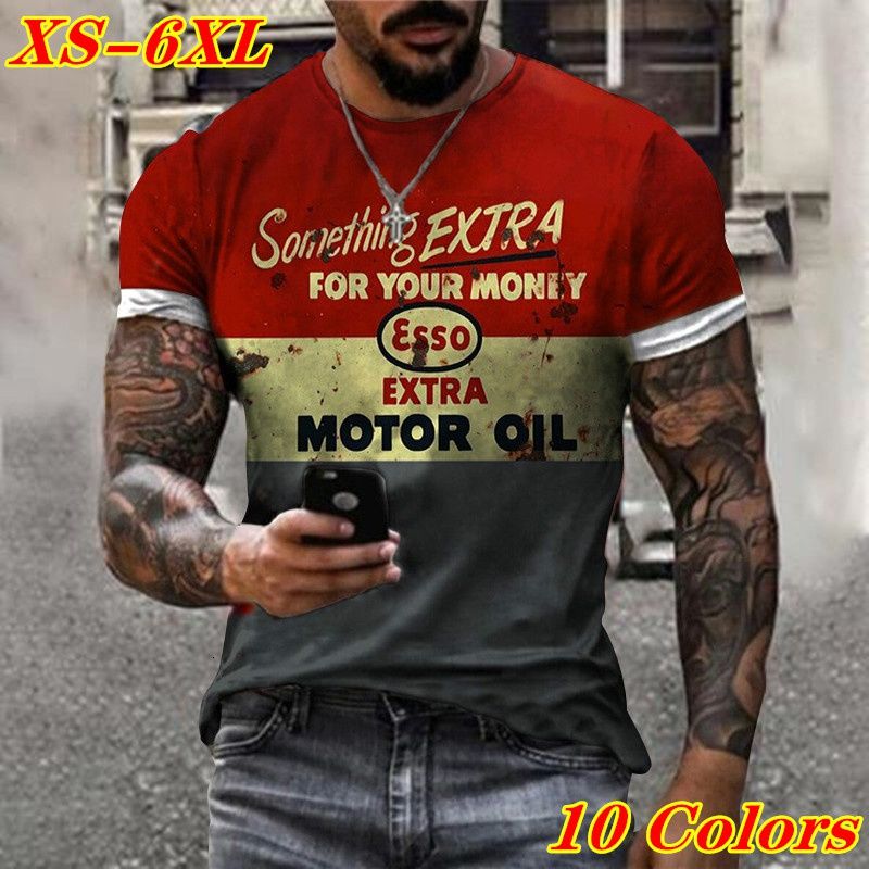 Men Summer New Extra Motor Oil Printed Short Sleeves T-shirts Vintage ...