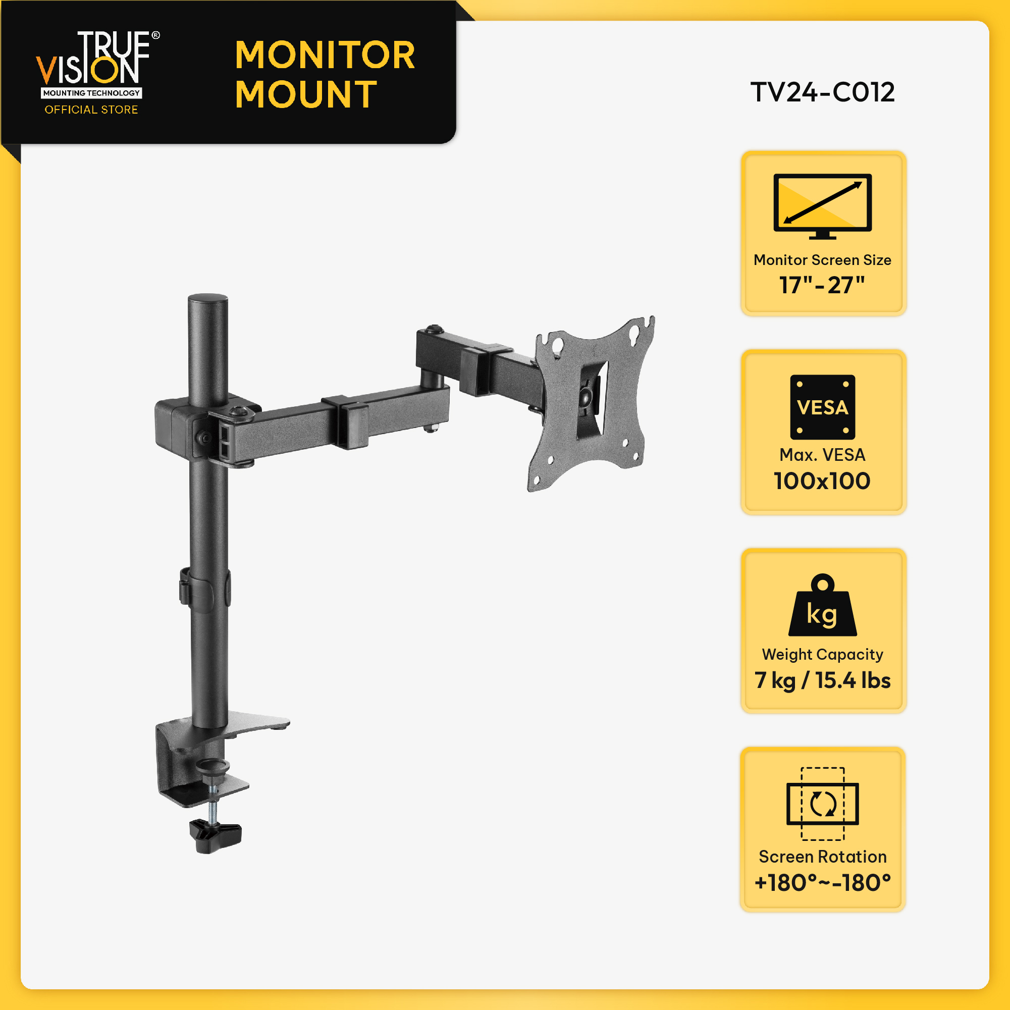 True Vision Articulating (Monitor Arm/Monitor Mount Stand Bracket) for ...