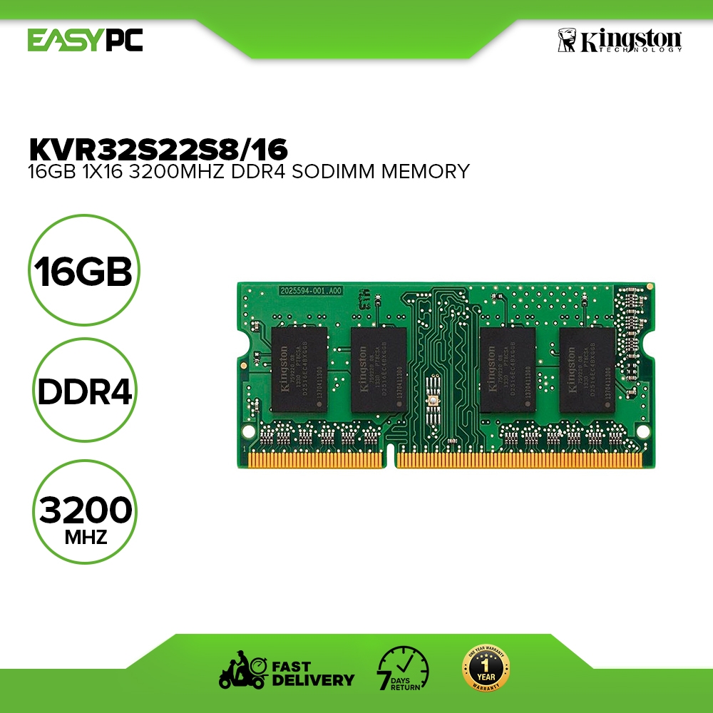 EasyPC | Kingston KVR32S22S8/16 16gb 1x16 3200mhz Ddr4 Sodimm Memory ...