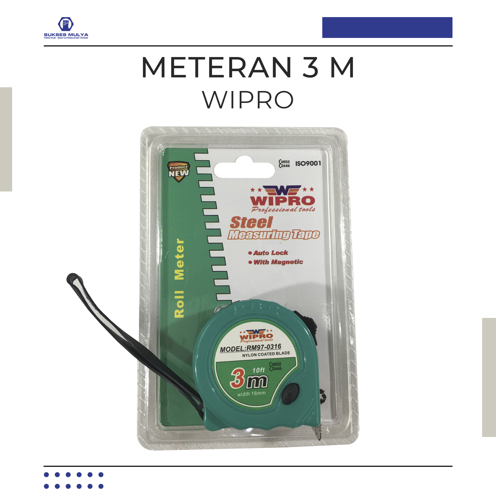 Meteran Wipro 3 Meter RM97 Rol Meter Tukang Plat Besi Alat Ukur Panjang ...