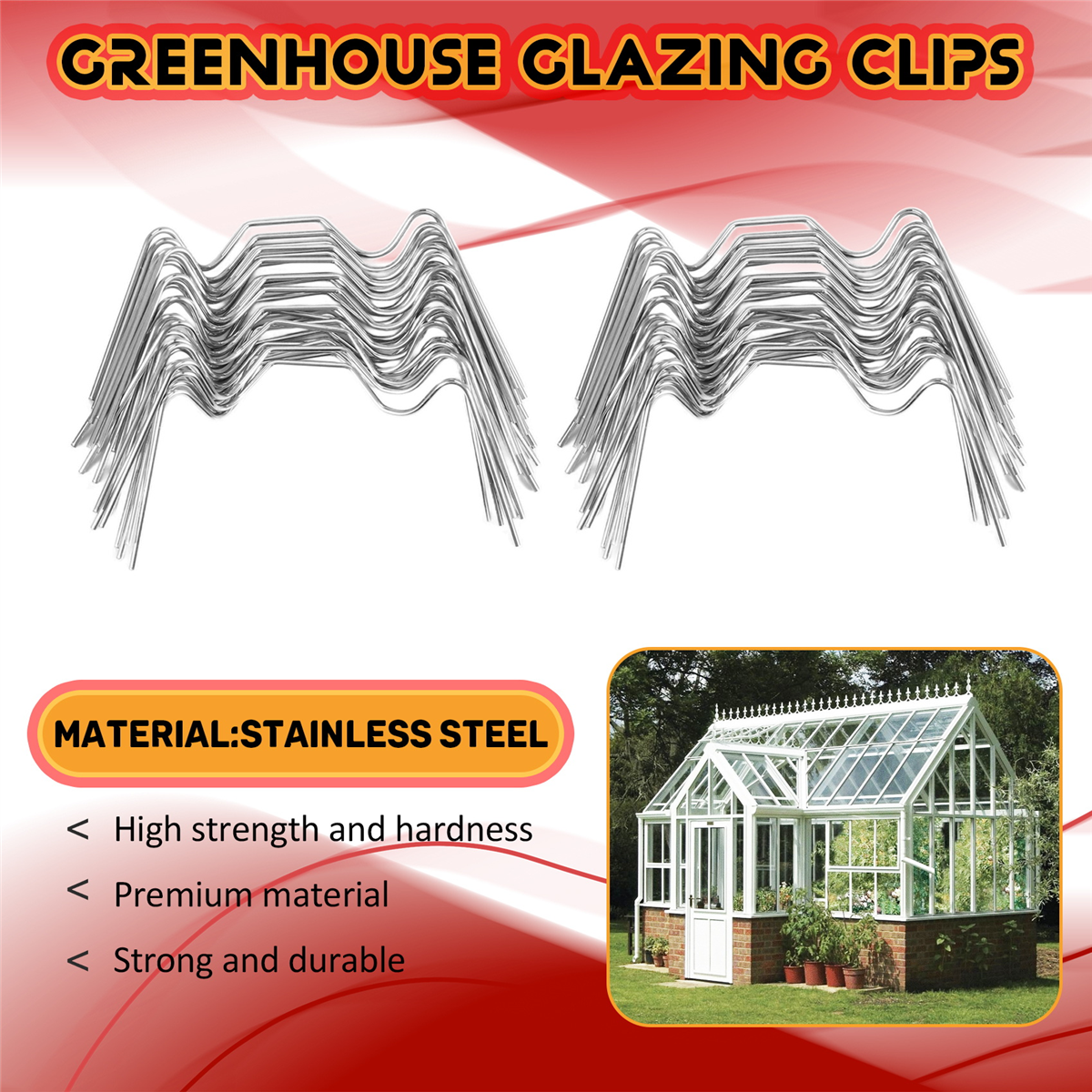 50Pcs Stainless Steel Greenhouse W Clips Spring Wire Glazing Glass ...