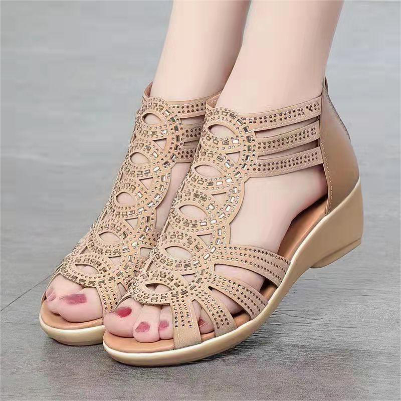 Soft Leather Roman Sandals Women's Summer 2024 New Soft Sole Mom Shoes ...