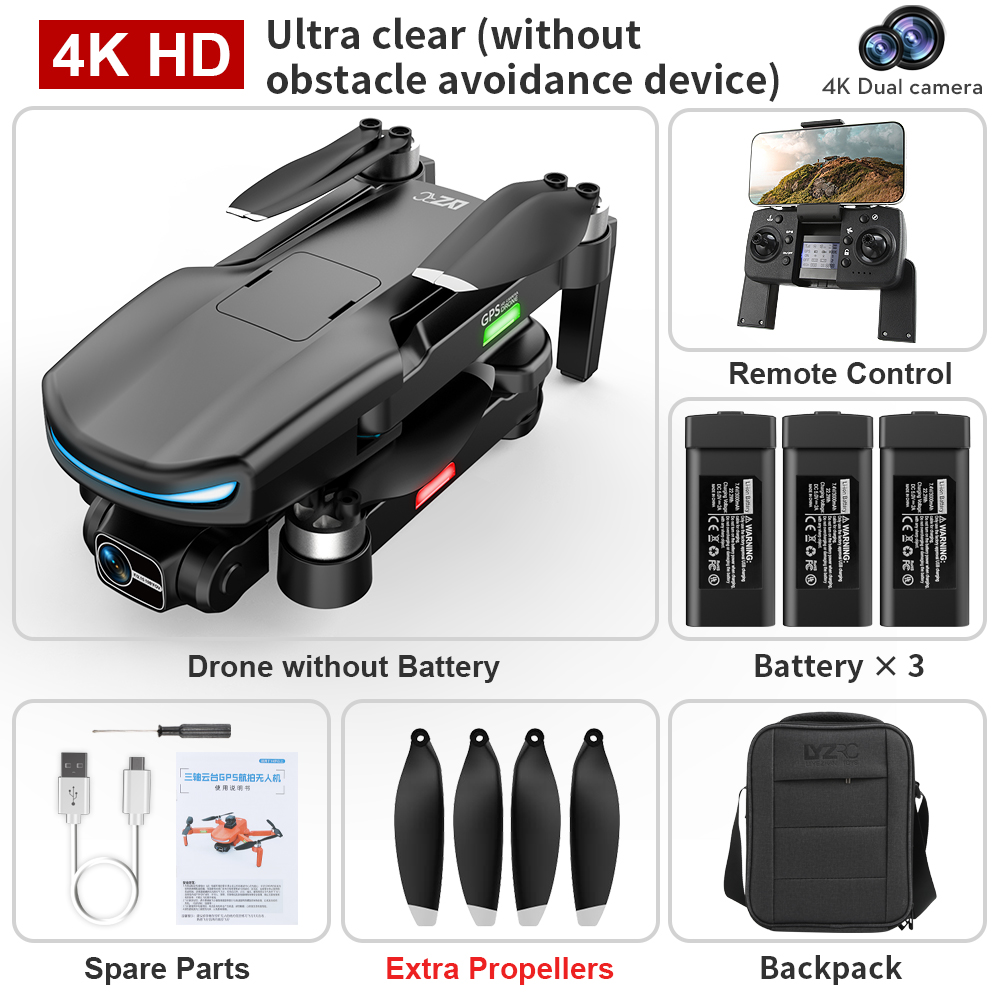 L800 PRO2 4K Profesional Drone GPS auto return HD Camera 3-Axis Gimbal ...