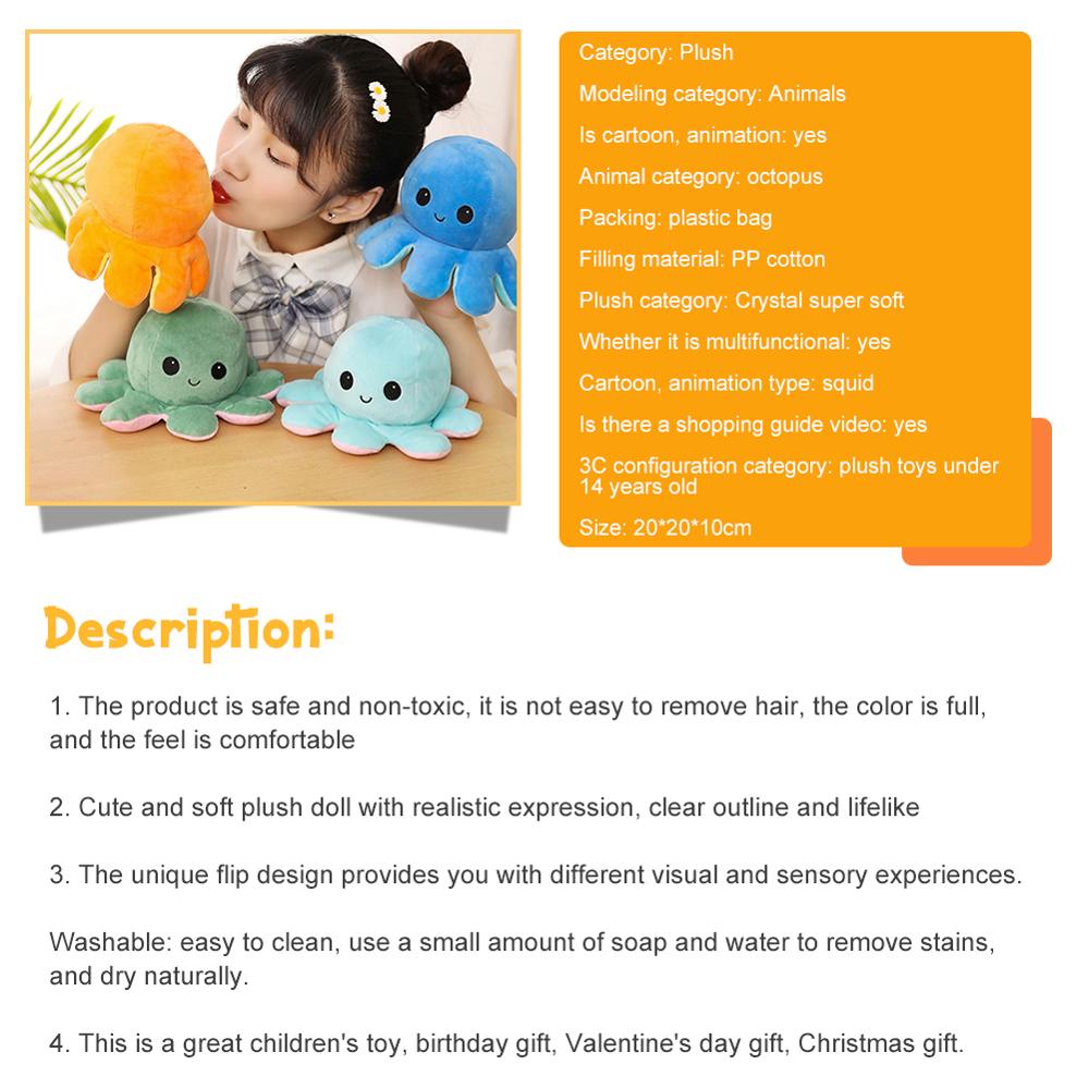 【ArtGlobe】Flip Octopus Stuffed Animals Doll Different Sides Show Soft ...
