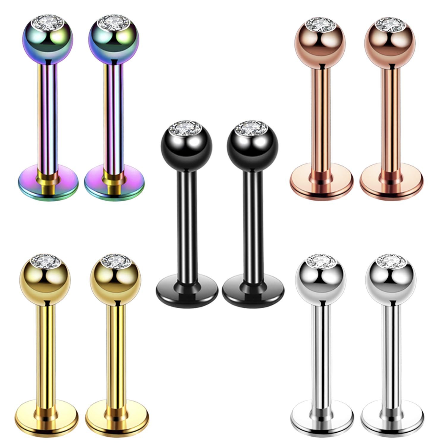 Stainless steel piercing jewelry diamond-encrusted lip nail round ball ...