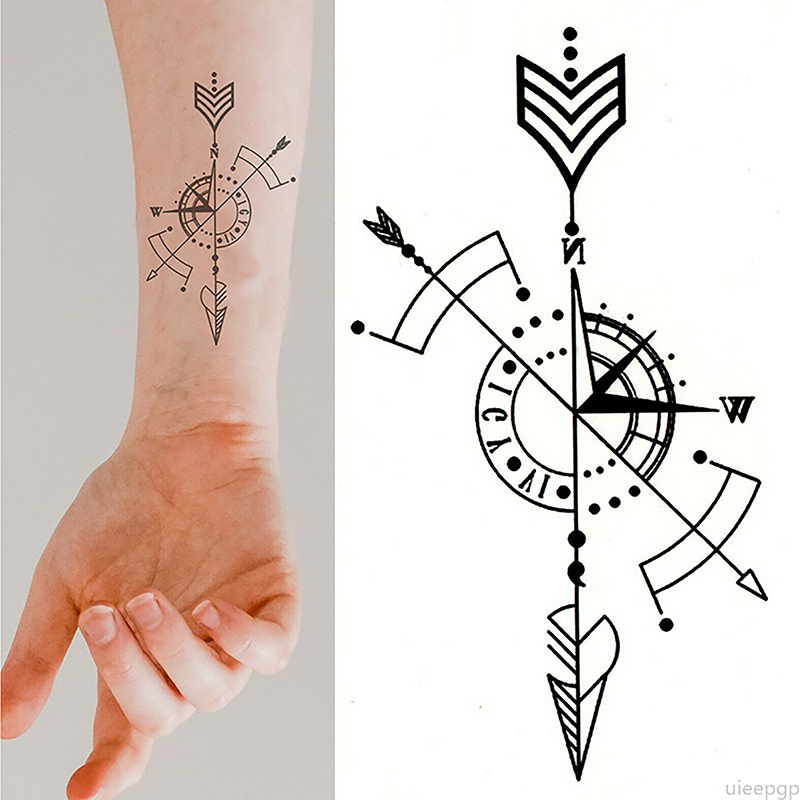 Waterproof Temporary Tattoo Sticker Compass Arrow Roman Clock Arm Body ...