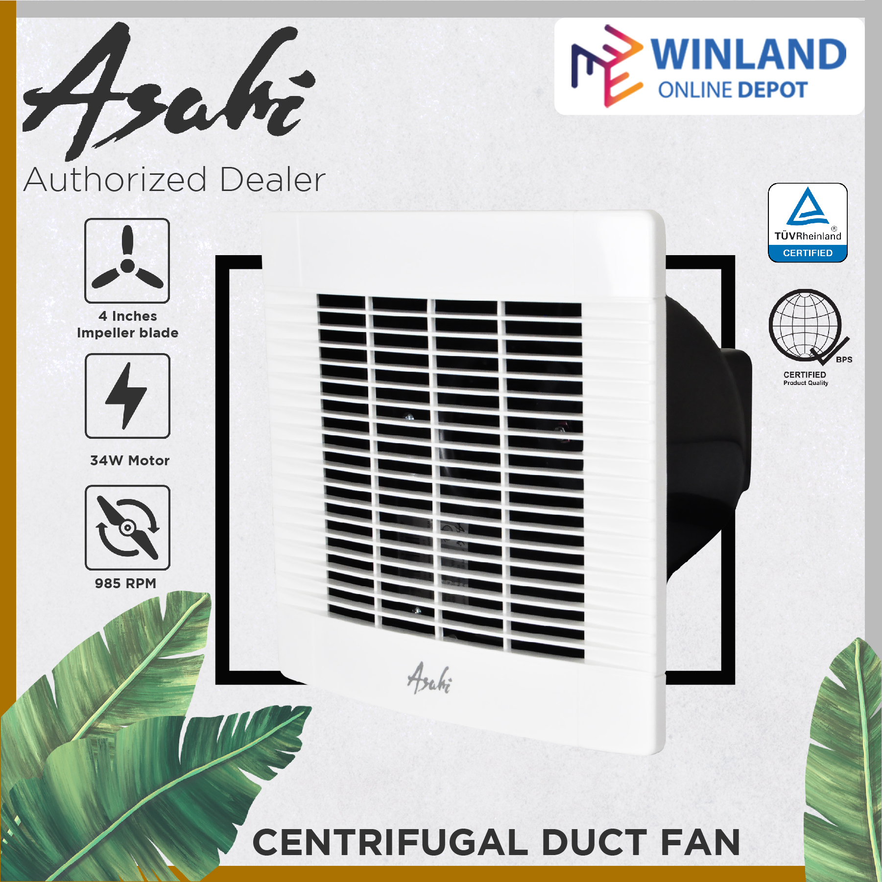 ASAHI by Winland Electric Fan | Centrifugal Duct Fan 4inch Impeller ...