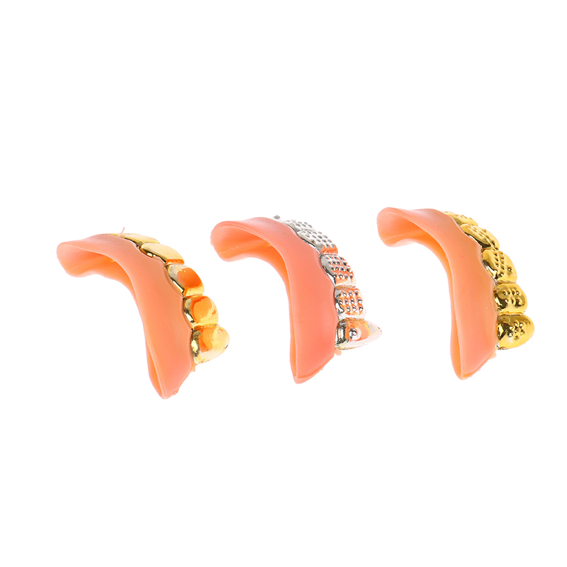 2PCS Halloween costumes electroplated gold and silver false teeth ...