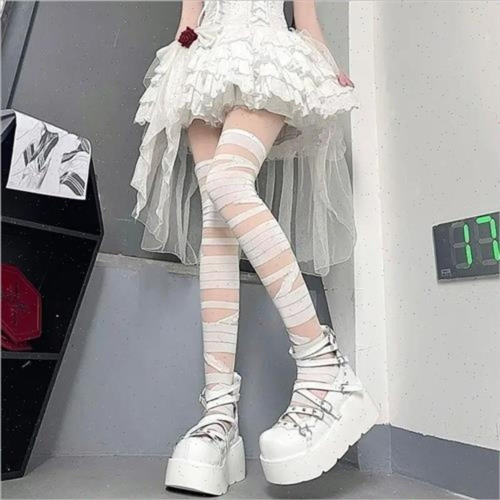Sweet Ultrathin Long Stockings Bandage Stripe Transparent Stripe Tube ...