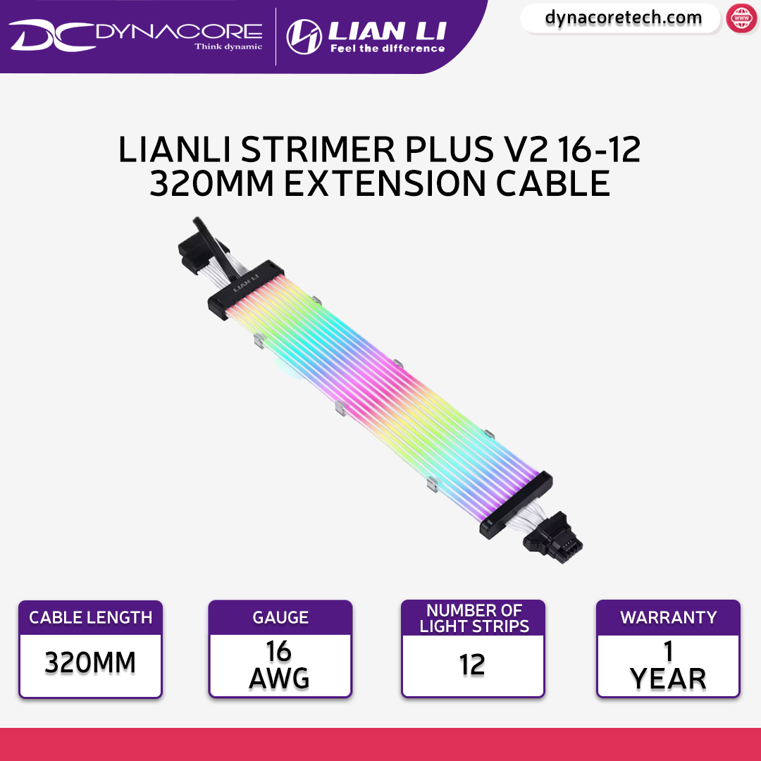 Lian Li Strimer V2 ARGB 16-12 pins 12+4-Pin to 12+4-Pin 12VHPWR ...