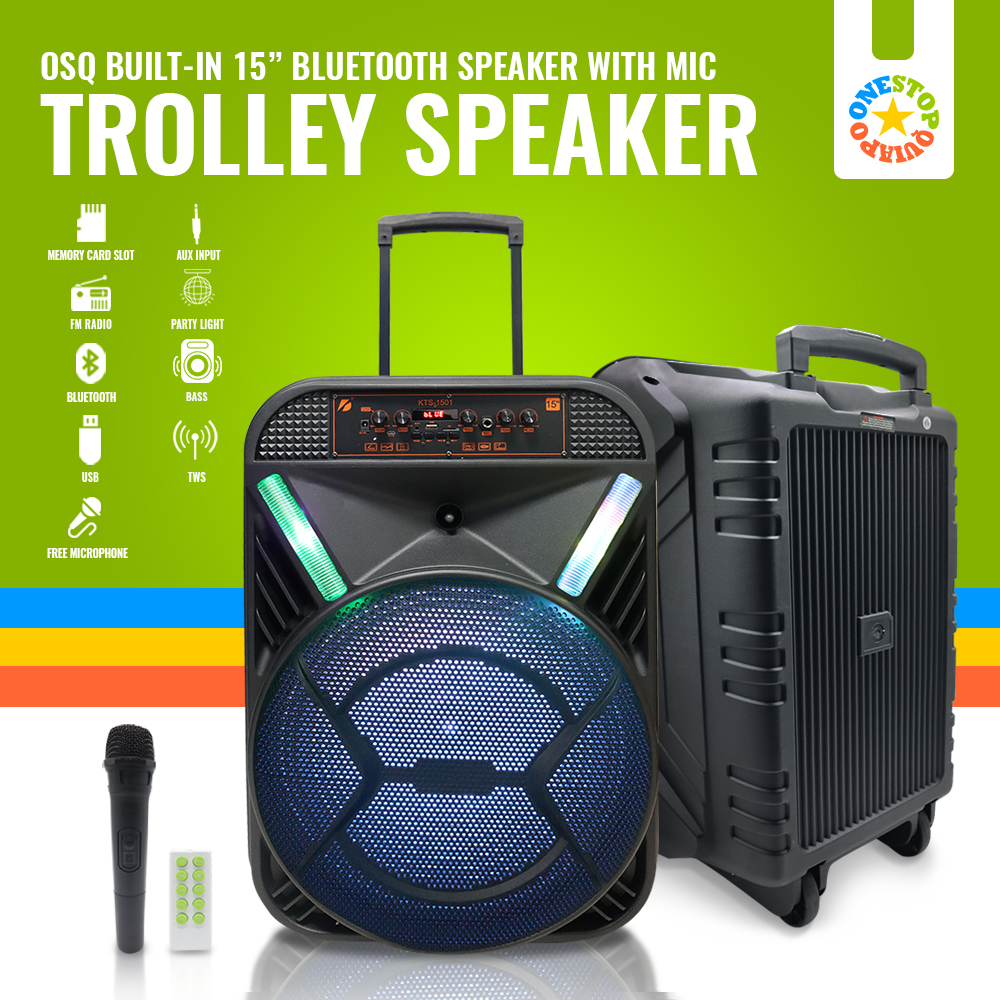 OSQ 15Inch KTS-1501 Karaoke Super Bass Party Bluetooth Speaker with ...