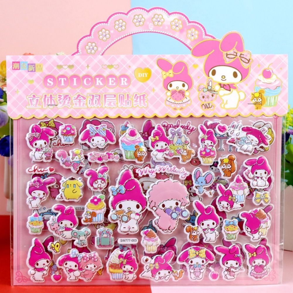 2 Sheets/Bag Waterproof Kuromi Melody Stereo Bubble Sticker Princess ...