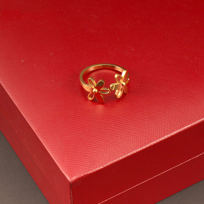 Daisy Flower Ring 18K Gold Plated Titanium Hollow Adjustable New ...