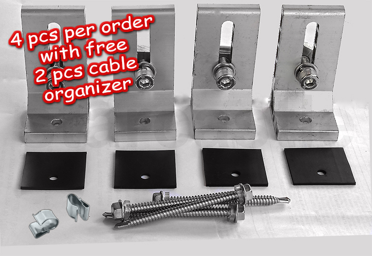 L Foot Solar panel mount bracket L foot clamp set of 4 with FREE cable ...