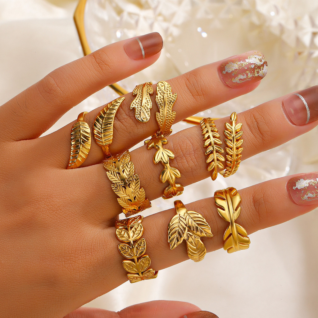 Steel Retro Gold Leaves Rings Female Accessories Titanium Steel No ...