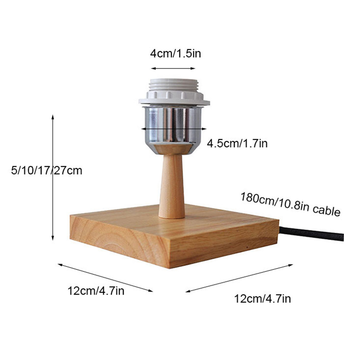 【Folio & Light】Plug In Square Solid Wooden Lamp Base Holder With On/off ...